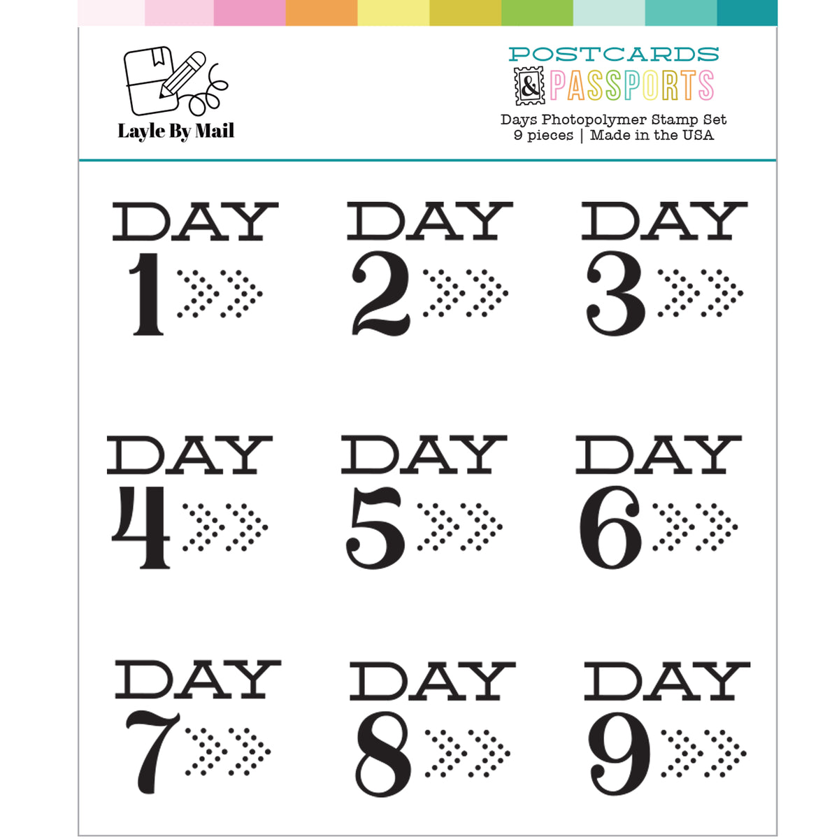 Layle By Mail | Postcards & Passports - Days 3x3 Stamp Set