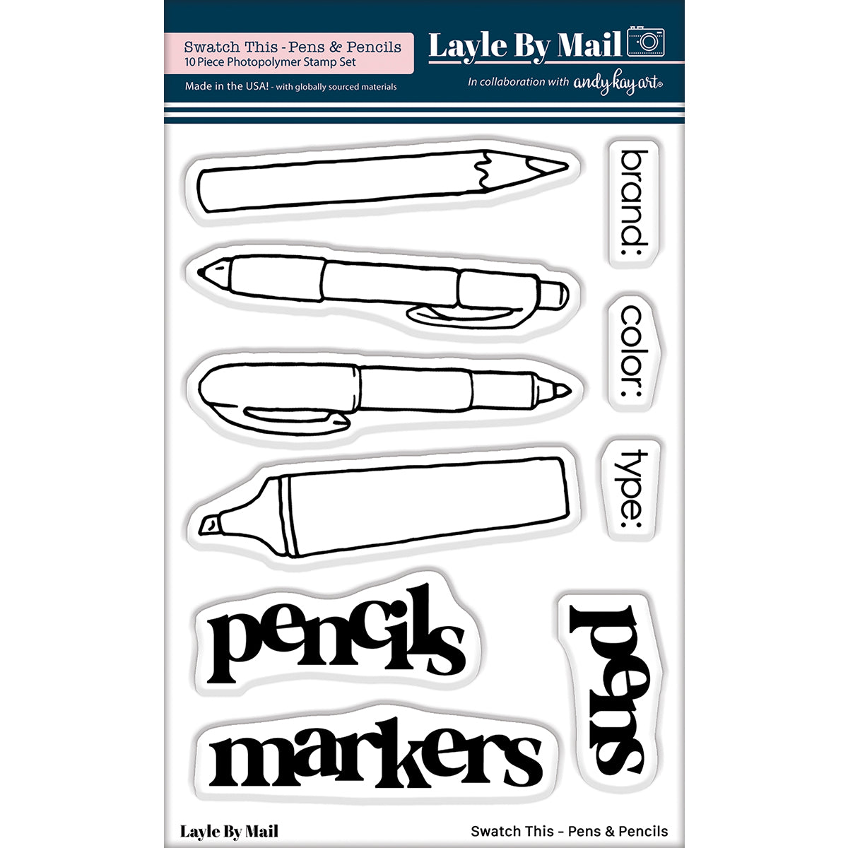 Swatch This - Pens & Pencils 3x4 Stamp Set – Layle By Mail